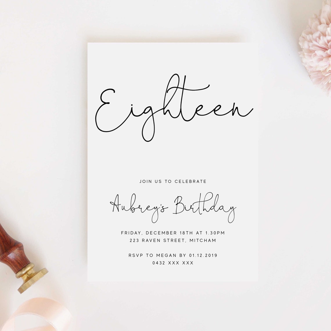 Editable Simple 18th Birthday Party Invitation Download Printable ...