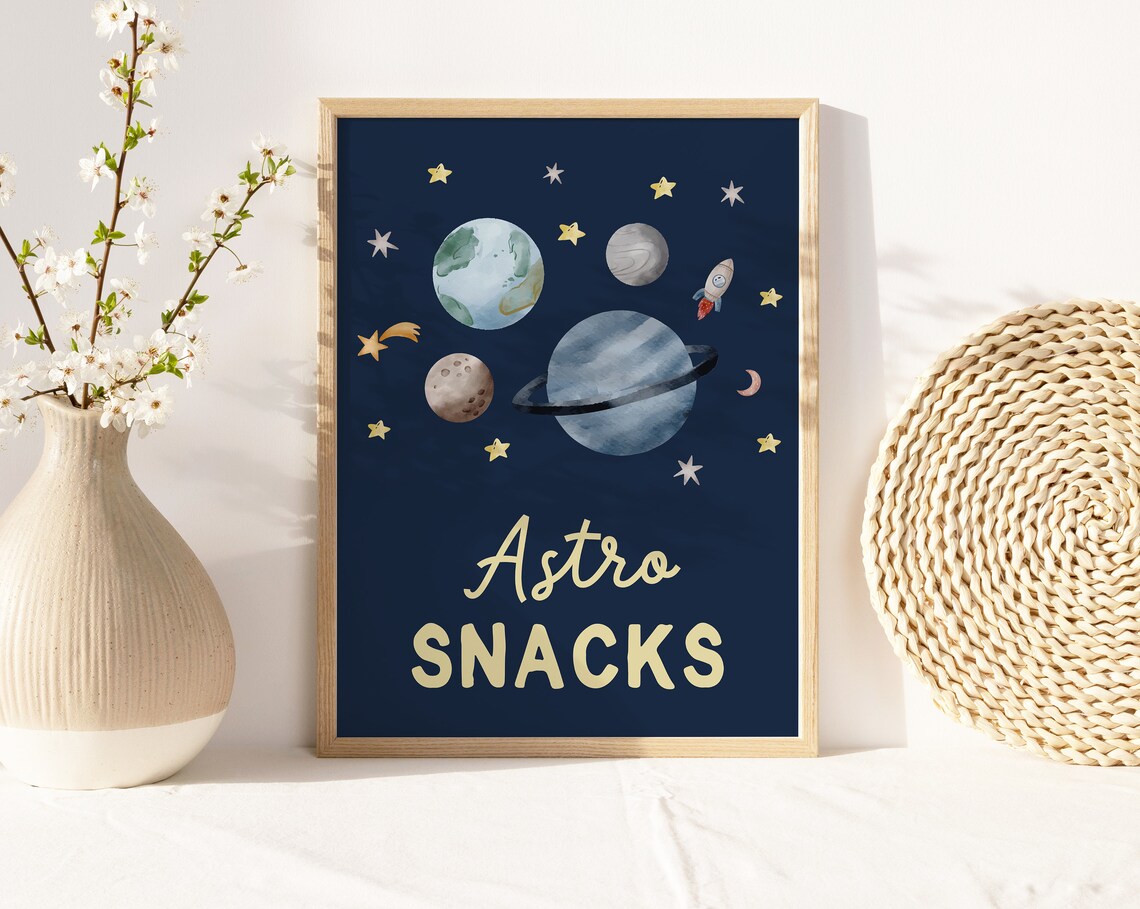 Astro Snacks Space Party Sign Outer Space Birthday Sign Astronaut ...