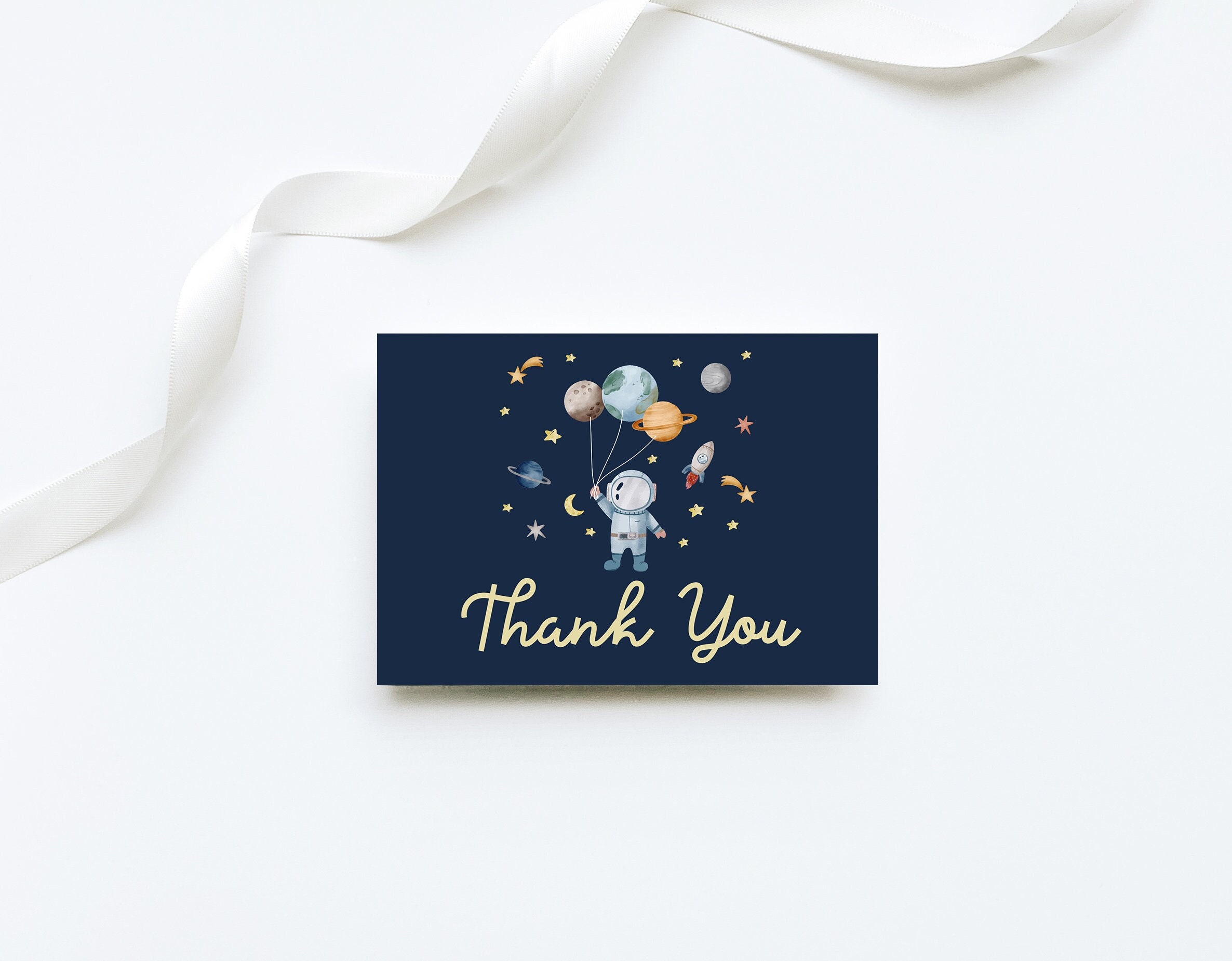 Editable Space Birthday Thank You Card Astronaut Planets to the Moon ...