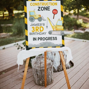 Editable Construction Welcome Sign, Digger Crane Dump Truck Birthday ...