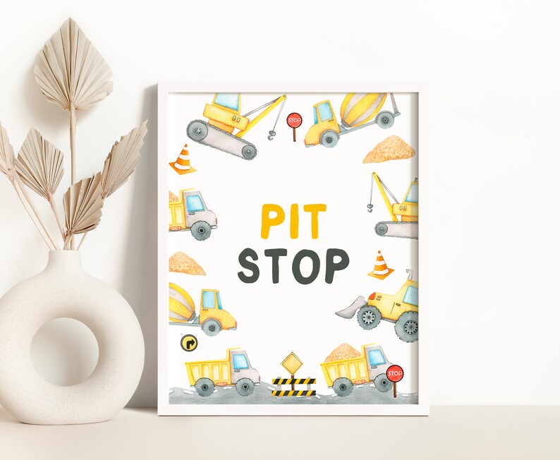 Construction Themed Party Sign Editable Template, Personalized Pit Stop ...