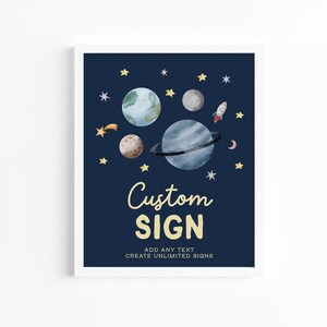 Editable Space Birthday Party Sign Astronaut Galaxy Planet Outer Space ...