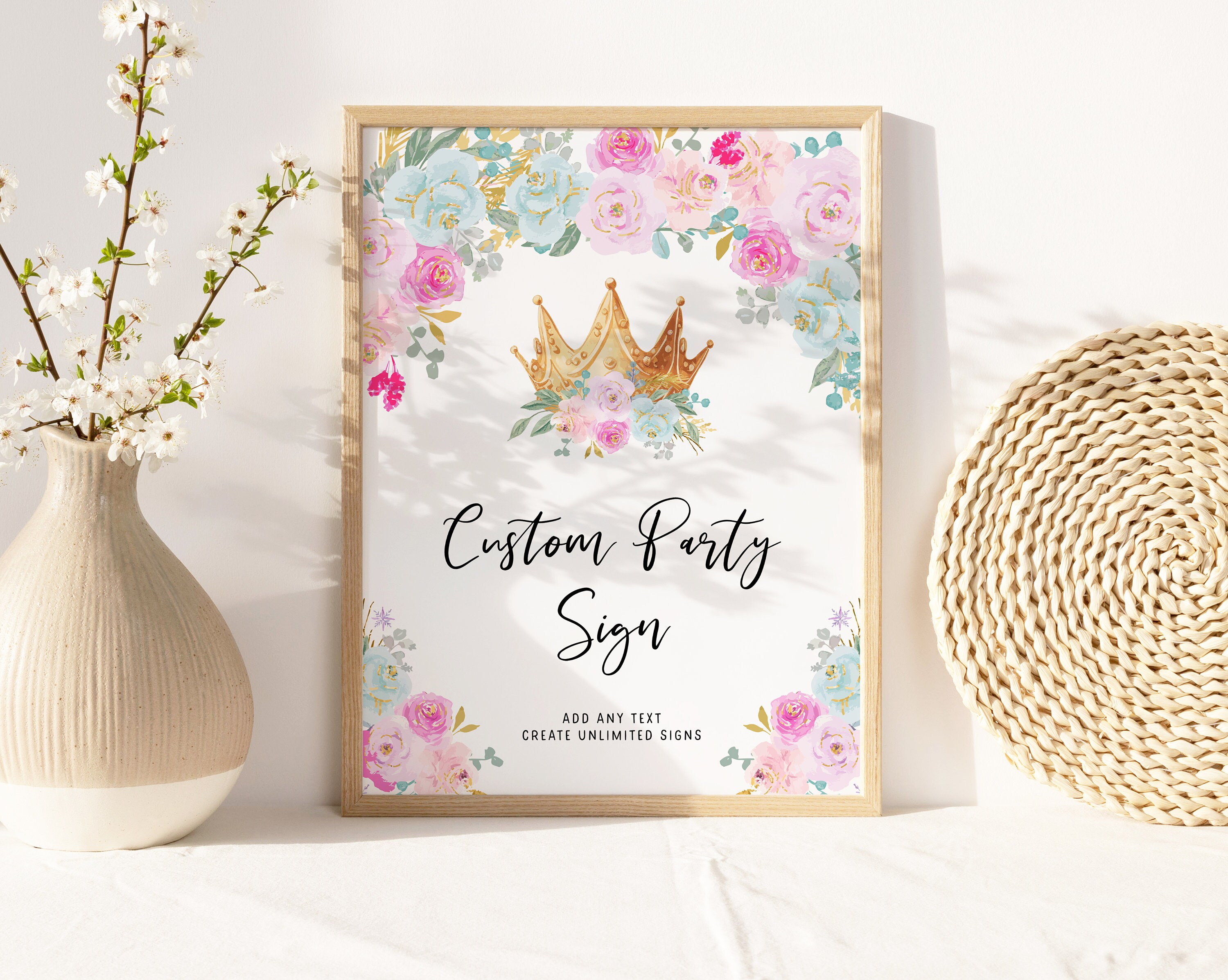 Editable Princess Party Sign Template Pink Floral Gold Crown - Etsy ...