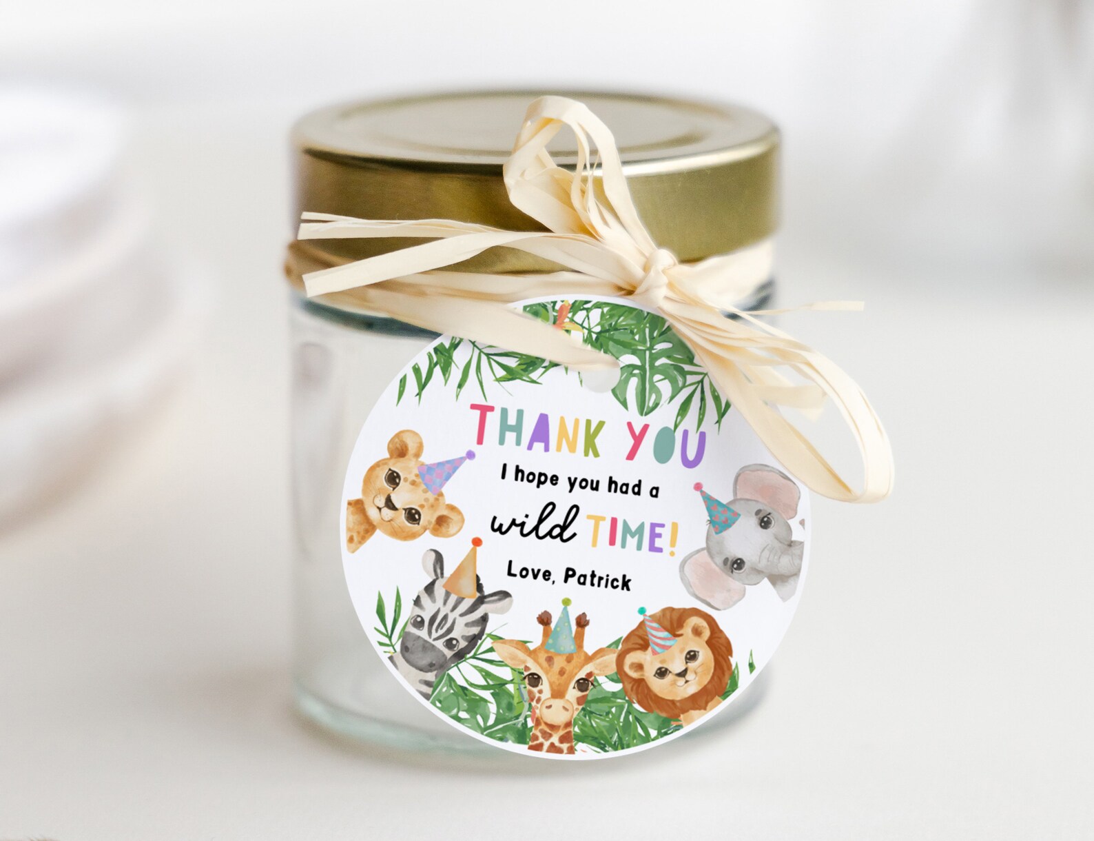 Editable Party Animals Favor Tags, Girl or Boy Wild One Safari Animals ...