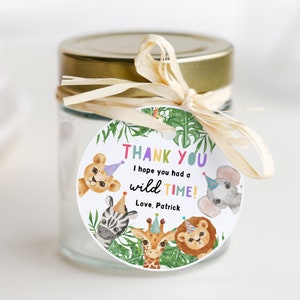 Editable Party Animals Favor Tags, Girl or Boy Wild One Safari Animals ...