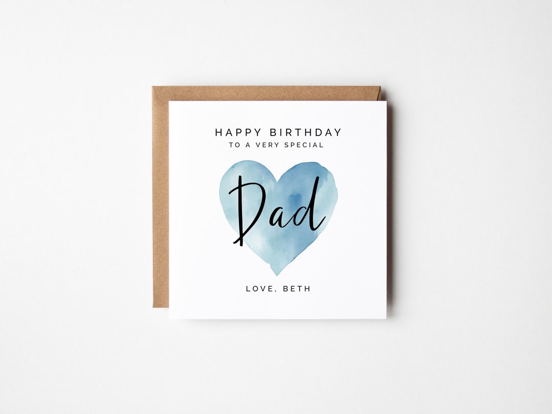 Dad Birthday Card - Blue Watercolor Heart Editable Printable DIY ...