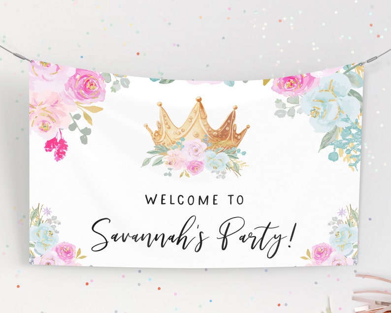 Princess Birthday Banner Backdrop, Printable Editable Template Girl ...