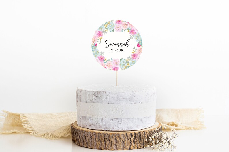Editable Cake Topper Template, Printable Princess Party Pink Floral ...