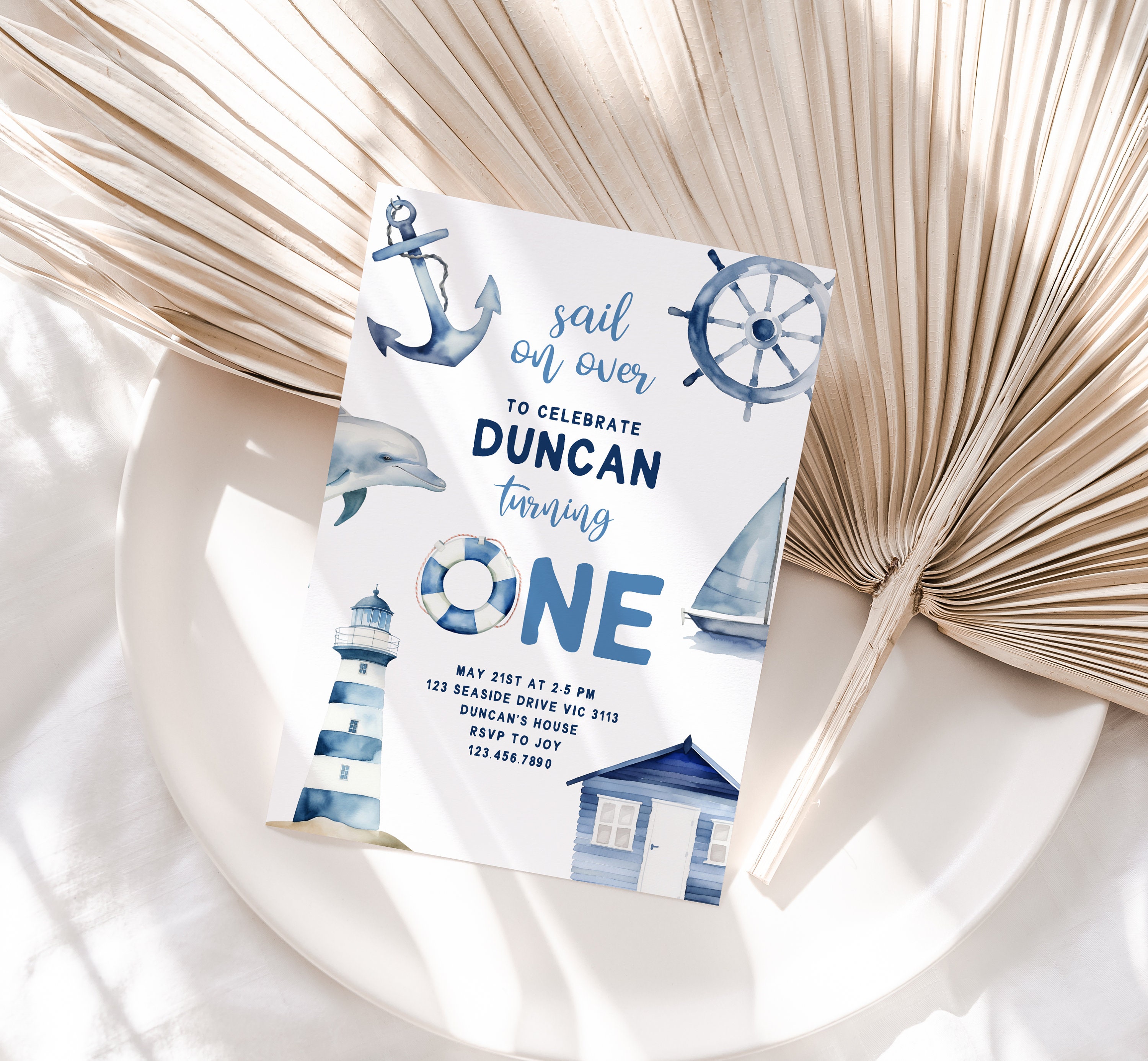 Boys 1st Birthday Sailor Invitation, Nautical Ocean Sea Theme One ...