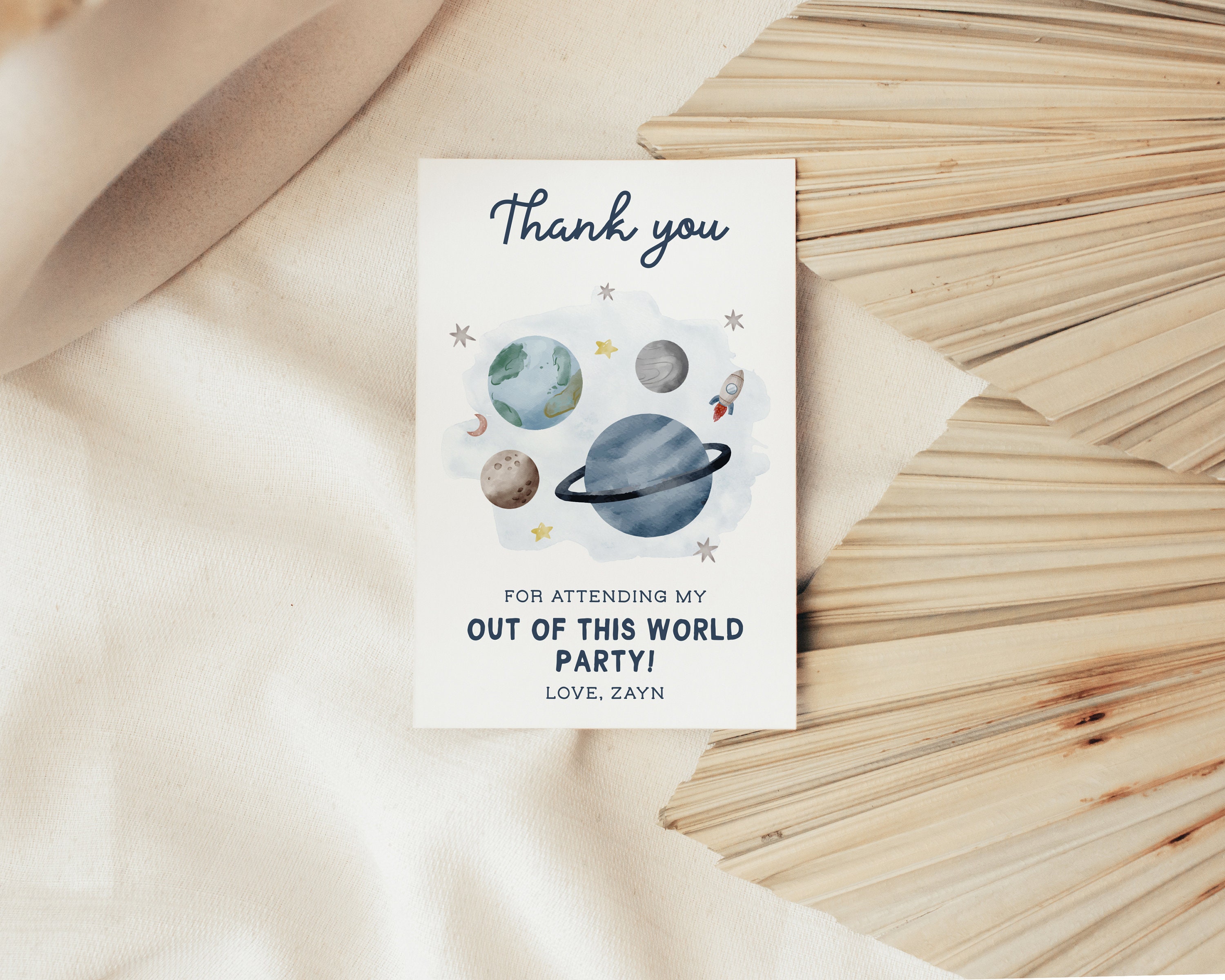 Space Birthday Thank You Card Astronaut Planets Outer Space Party ...