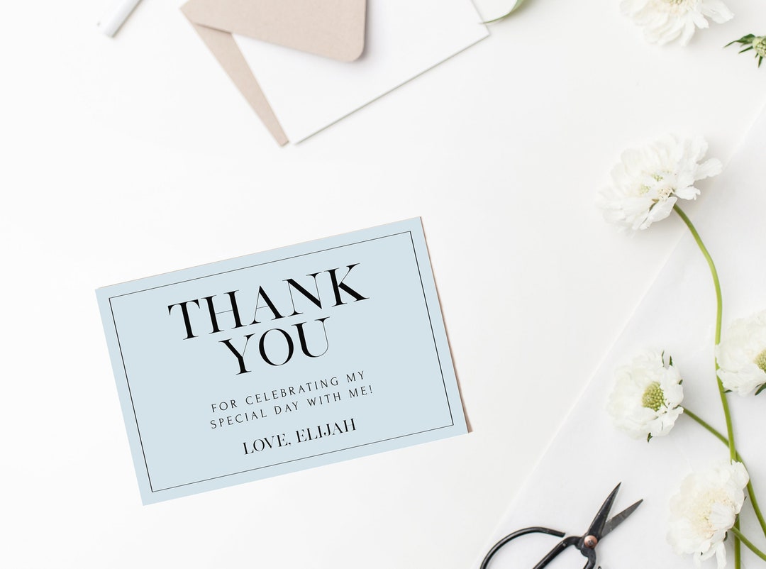 Blue Thank You Card INSTANT DOWNLOAD Personalised Thank You Note ...