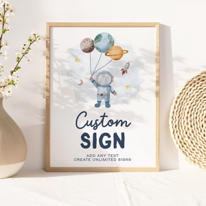 Editable Space Birthday Party Sign Astronaut Galaxy Planet Outer Space ...