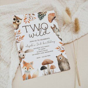 Woodland Animal Birthday Invitation, Editable Two Wild 2nd Forest ...