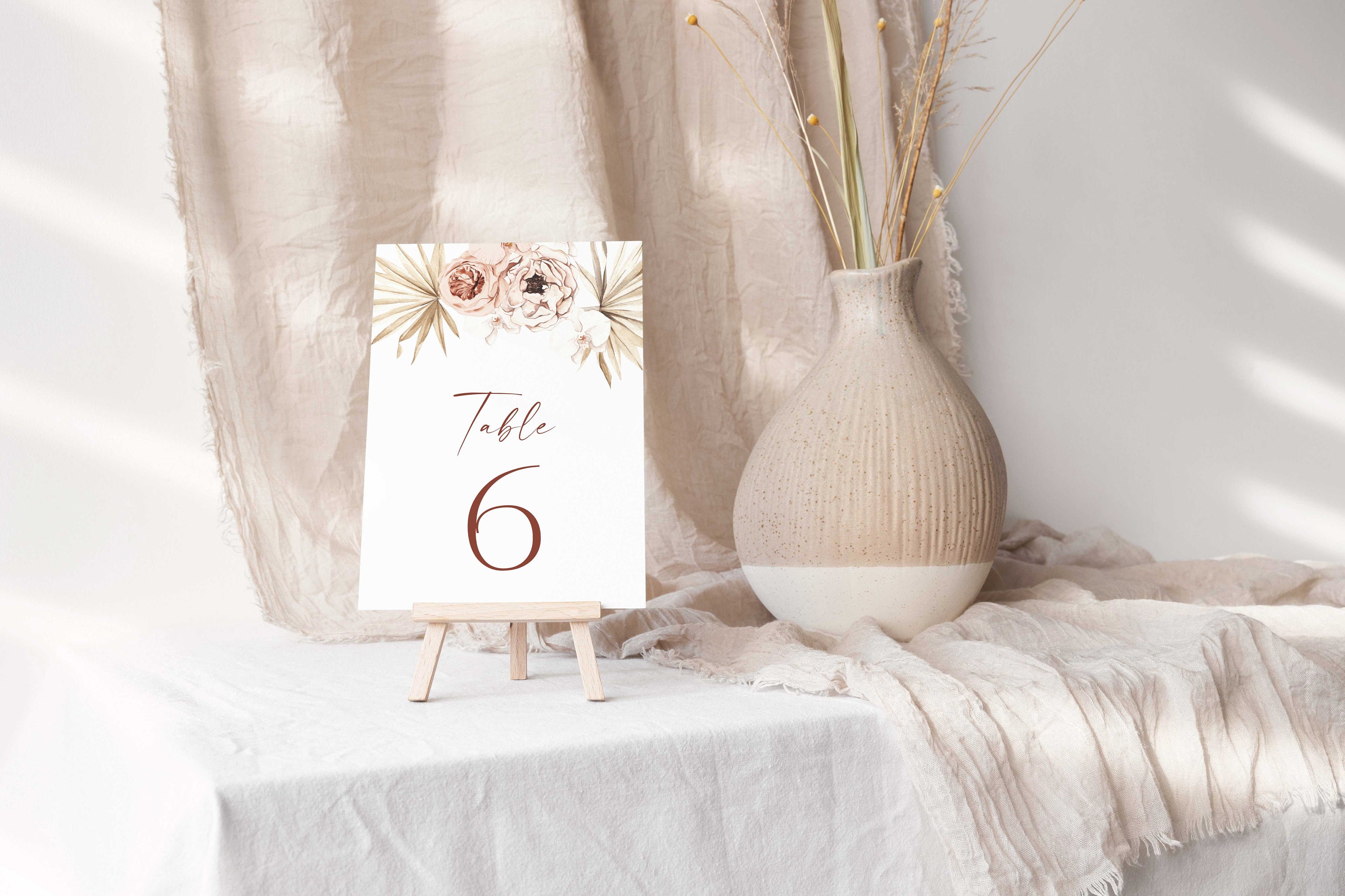 Modern Wedding Table Number Template, Floral Boho Table Numbers ...