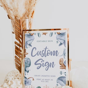 Custom Party Sign, Kids Under the Sea Editable Printable Instant ...