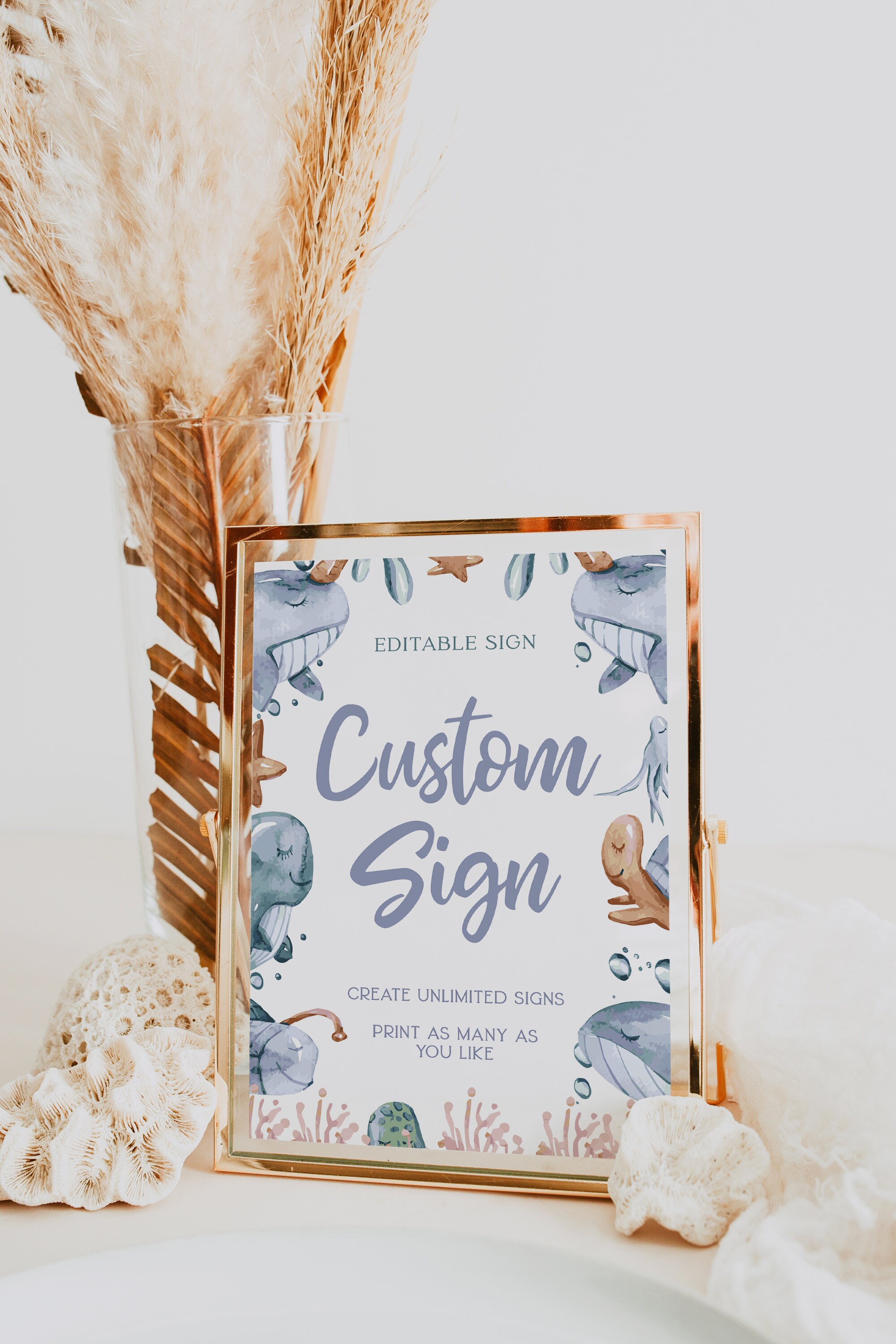 Custom Party Sign, Kids Under the Sea Editable Printable Instant ...