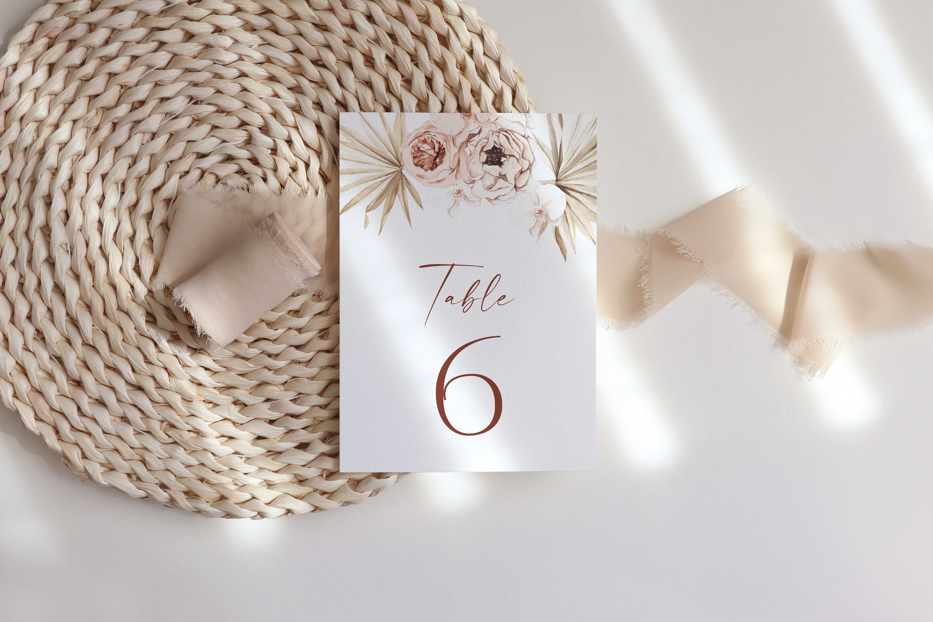 Modern Wedding Table Number Template, Floral Boho Table Numbers ...