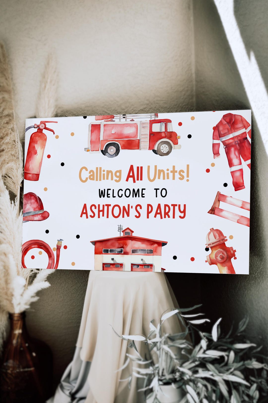 Fireman Welcome Sign, Fire Truck Editable Template Printable Instant ...