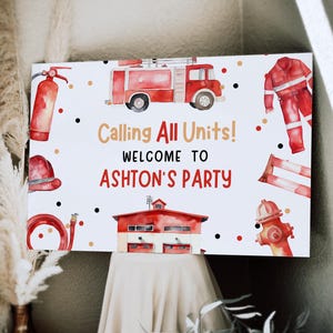 Fireman Welcome Sign, Fire Truck Editable Template Printable Instant ...