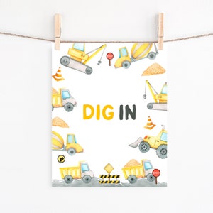 Dig in Construction Birthday Sign, Food Table Sign, Construction Truck ...