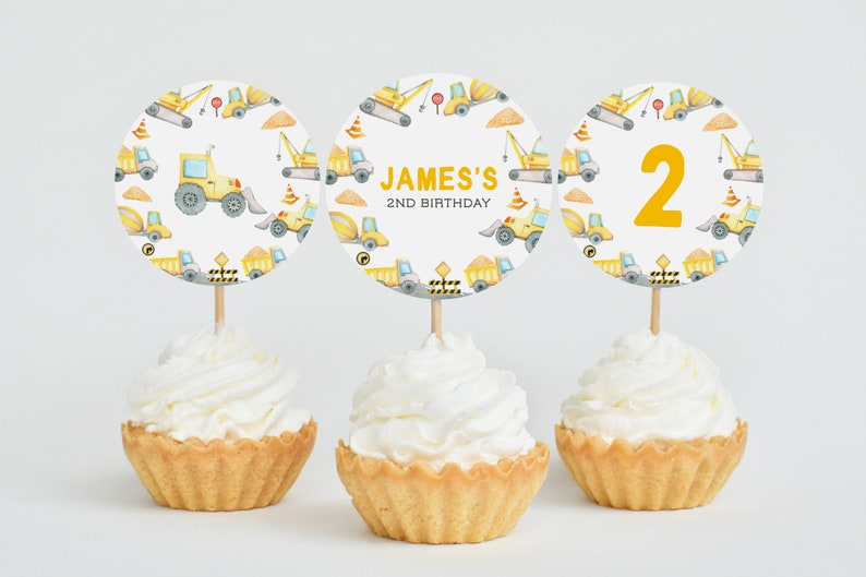 Construction Themed Cupcake Toppers Editable Template - Etsy