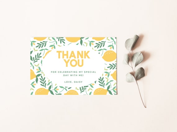 Cute Lemon Thank You Card INSTANT DOWNLOAD Personalised Thank | Etsy