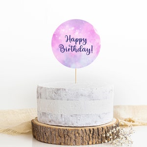Galaxy Cake Topper, Editable Instant Download Pastel Neon Sparkle ...