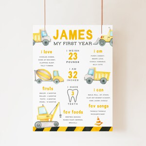 Printable Construction Milestone Poster, 1st Birthday Chalkboard Sign ...