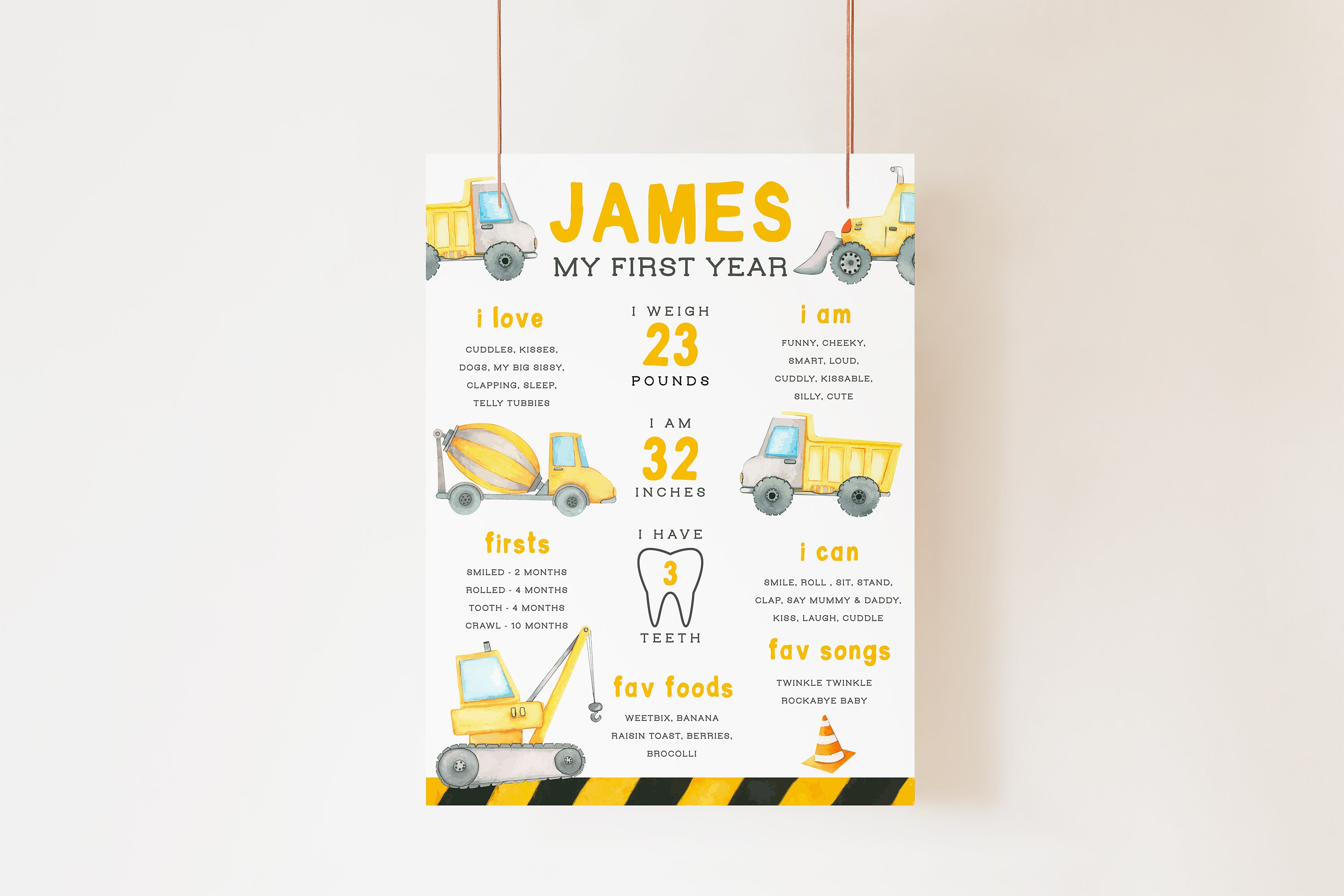 Printable Construction Milestone Poster 1st Birthday - Etsy Australia