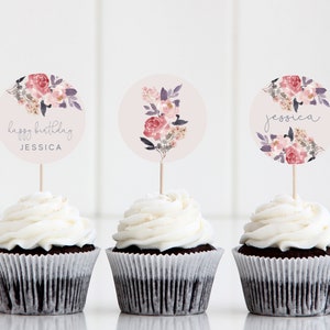 Editable Cupcake Toppers, Printable Floral Cupcake Topper Template ...
