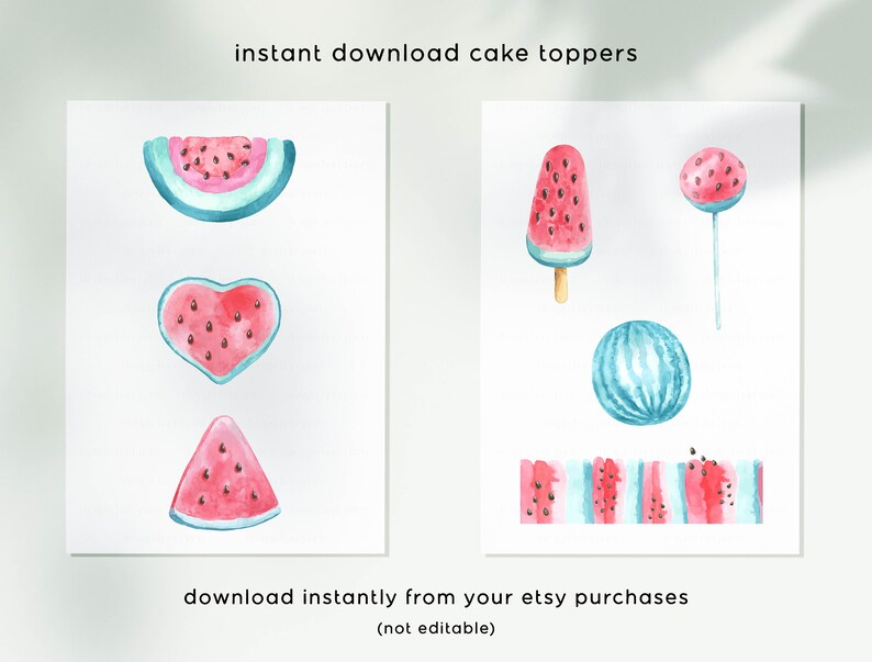 Watermelon Cake Topper Bundle, One in a Melon Watercolor Printable ...