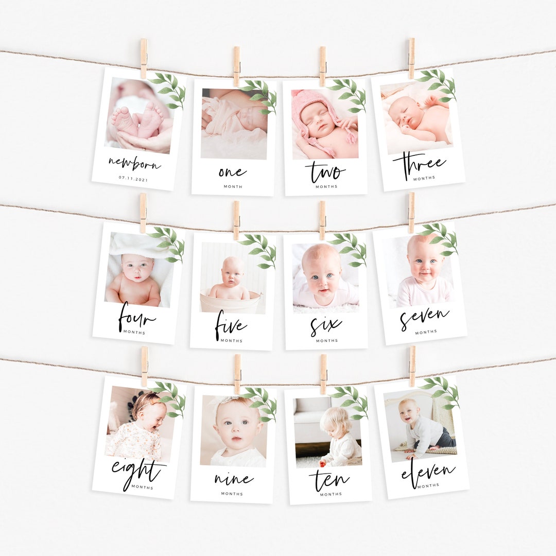 First Birthday Photo Banner 1st Birthday Photo Banner Modern Greenery ...