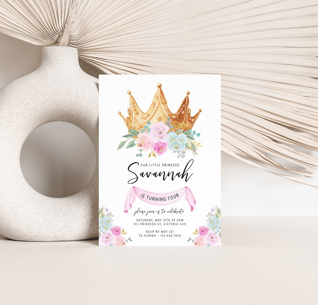 Editable Princess Birthday Invitation, Pink and Gold Princess Party ...