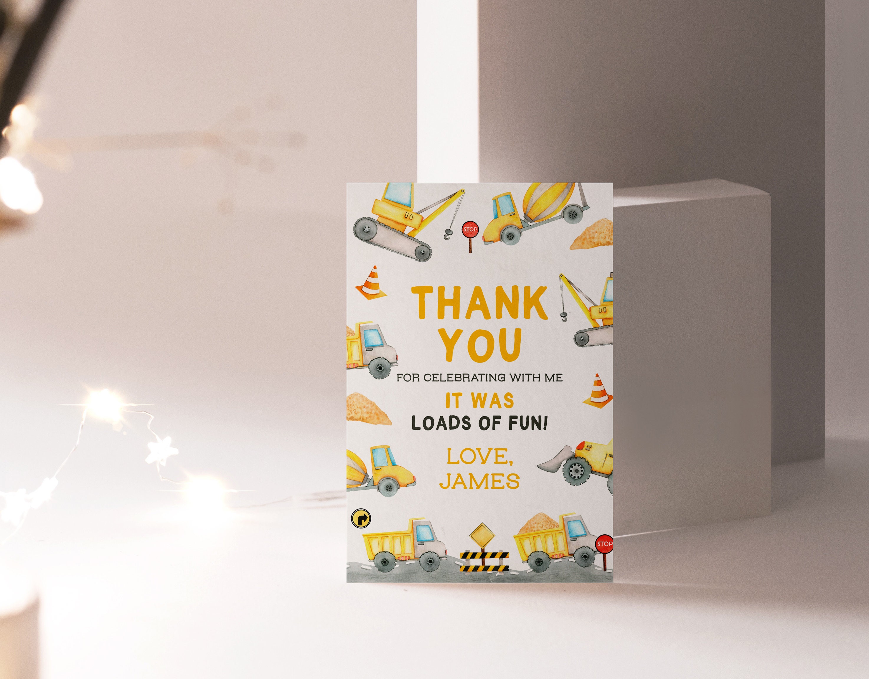 Construction Thank You Card Template, Excavator Dump Truck Digger, Boys ...