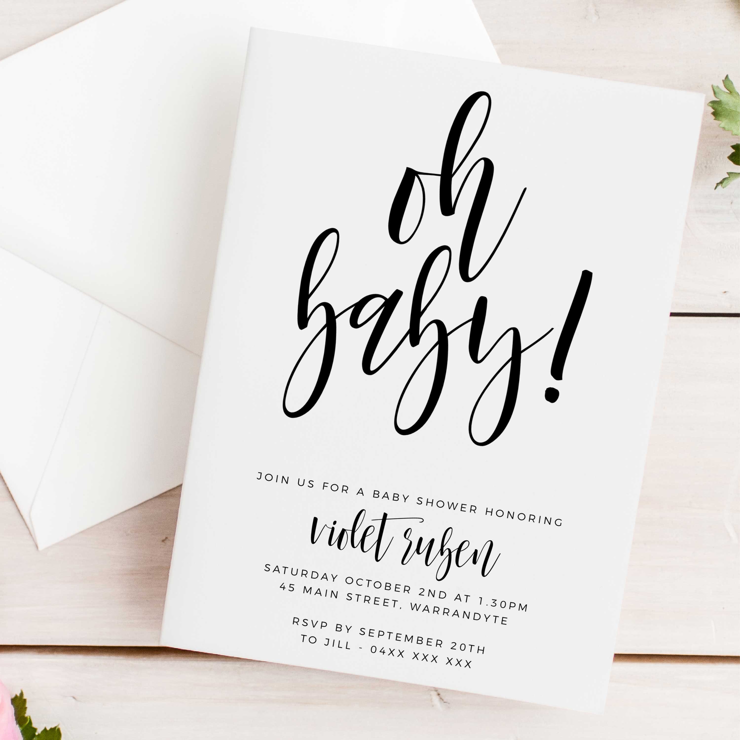 Modern Baby Shower Invitation INSTANT DOWNLOAD Template Minimalist Baby ...