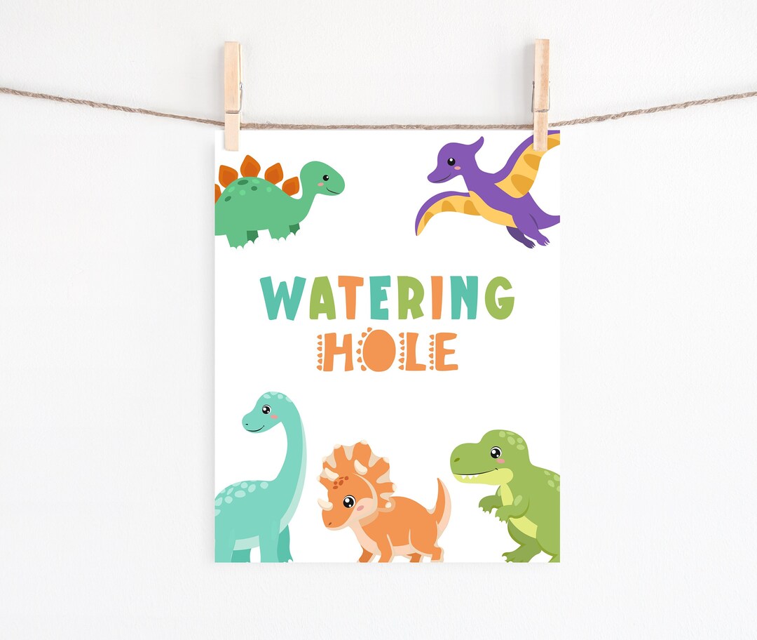 Dinosaur Birthday Party Sign, Watering Hole Drinks Table Birthday Table ...