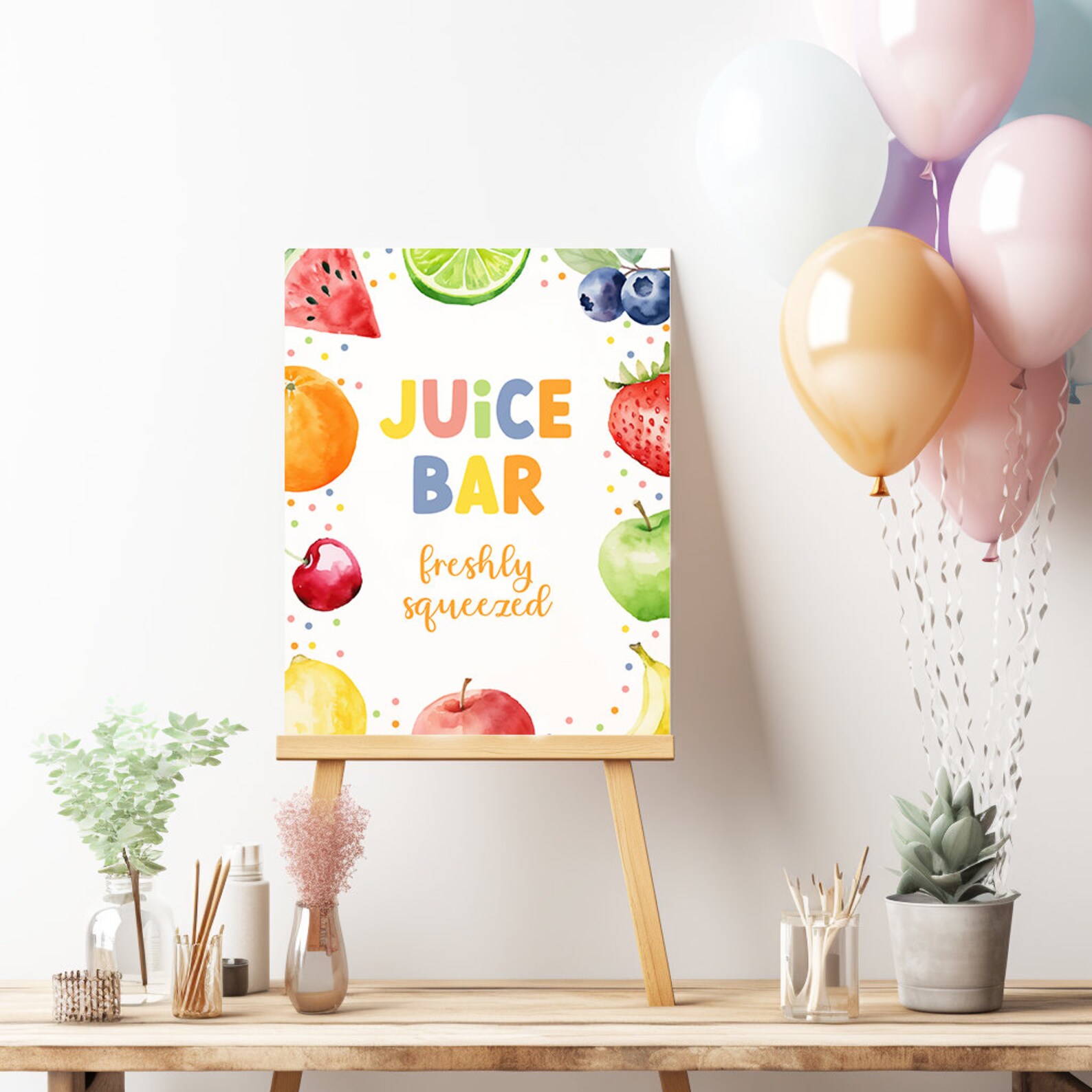 Juice Bar Drinks Sign, 8x10 Tutti Fruity Editable Template Printable ...