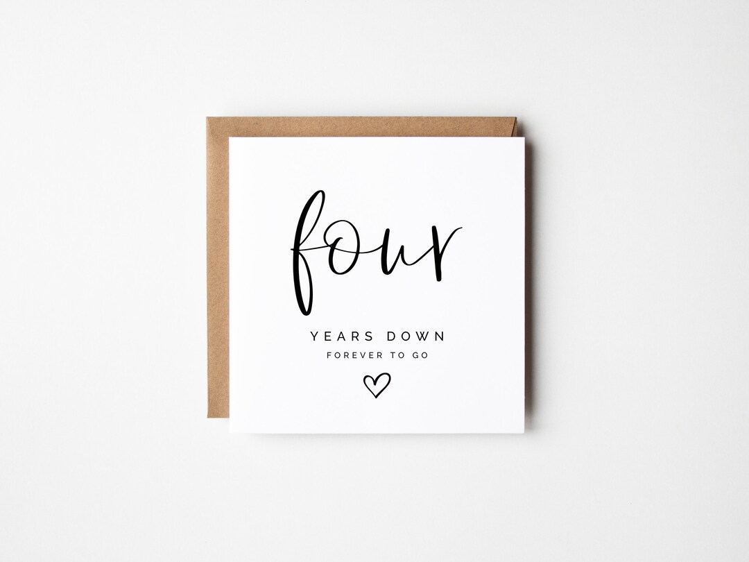 Happy 4th Anniversary Card, Four Years Down Forever to Go, Editable ...