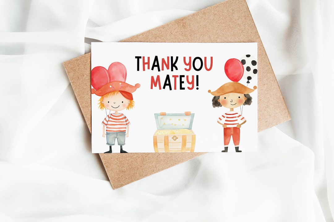Pirate Thank You Card, Editable Template Printable Instant Download ...