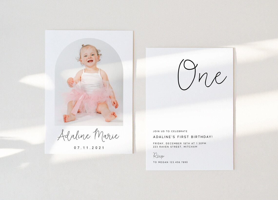 Editable First Birthday Invitation Template Minimalist - Etsy Australia