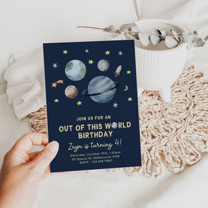 Editable Out of This World Birthday Invitation Outer Space Planets ...