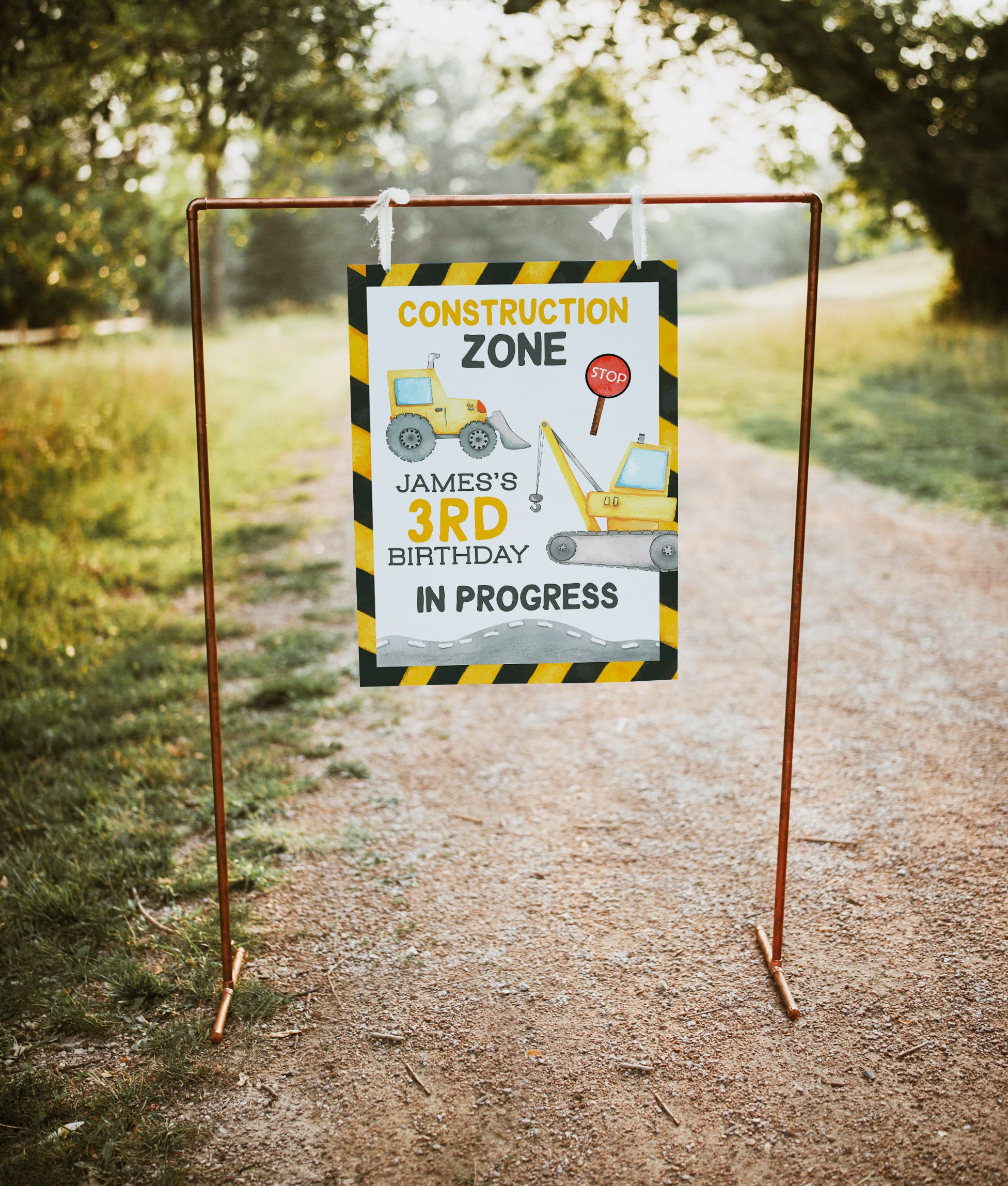 Editable Construction Welcome Sign, Digger Crane Dump Truck Birthday ...