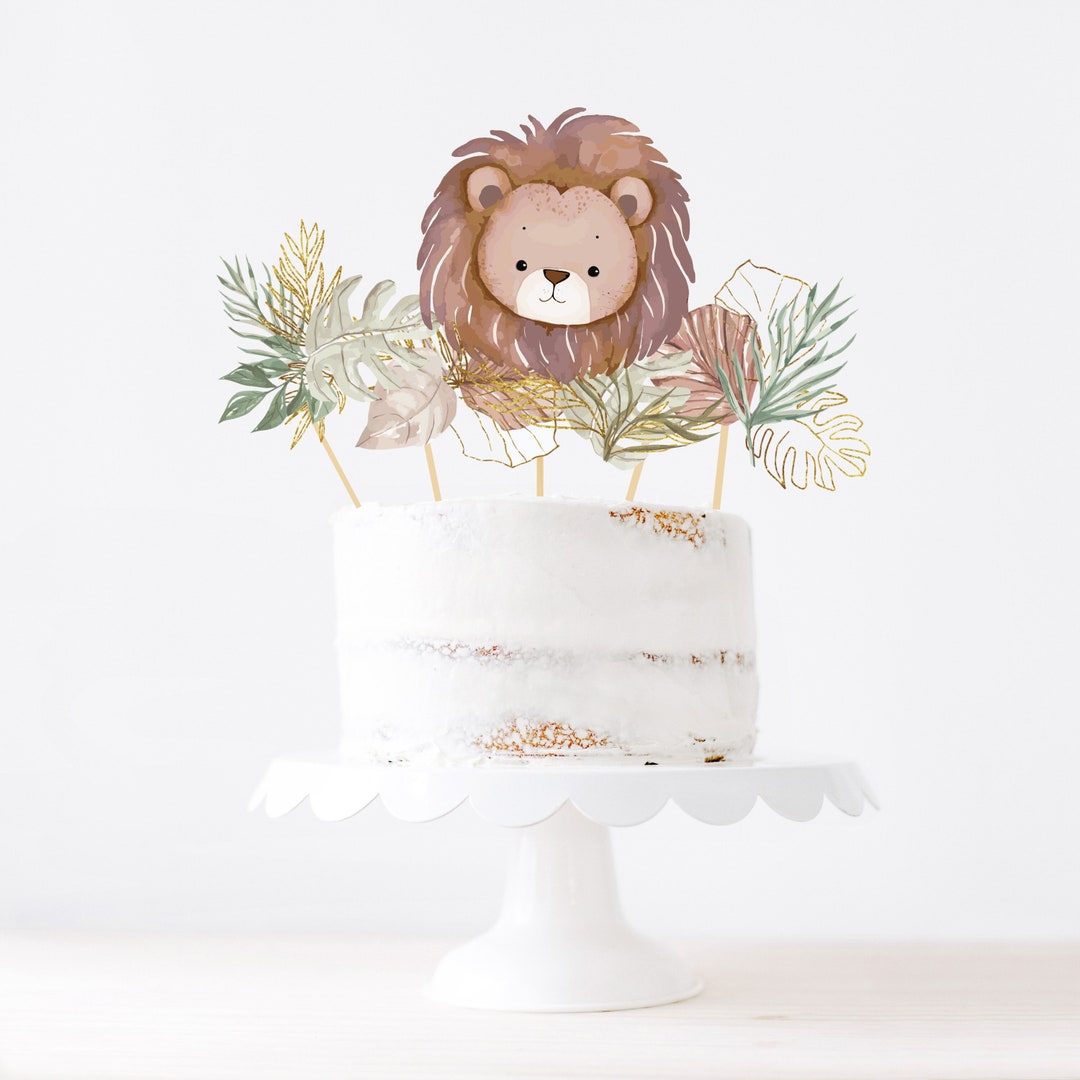 Lion Cake Topper Bundle, Watercolor Safari Boho Leaf Printable ...