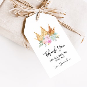 Princess Birthday Tag Template, Princess Party Thank You Tag, Floral ...
