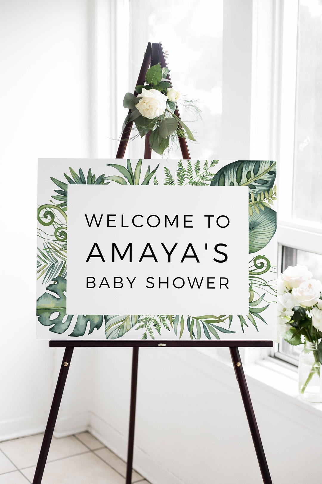 Greenery Editable Baby Shower Welcome Sign Baby Shower Welcome Poster ...