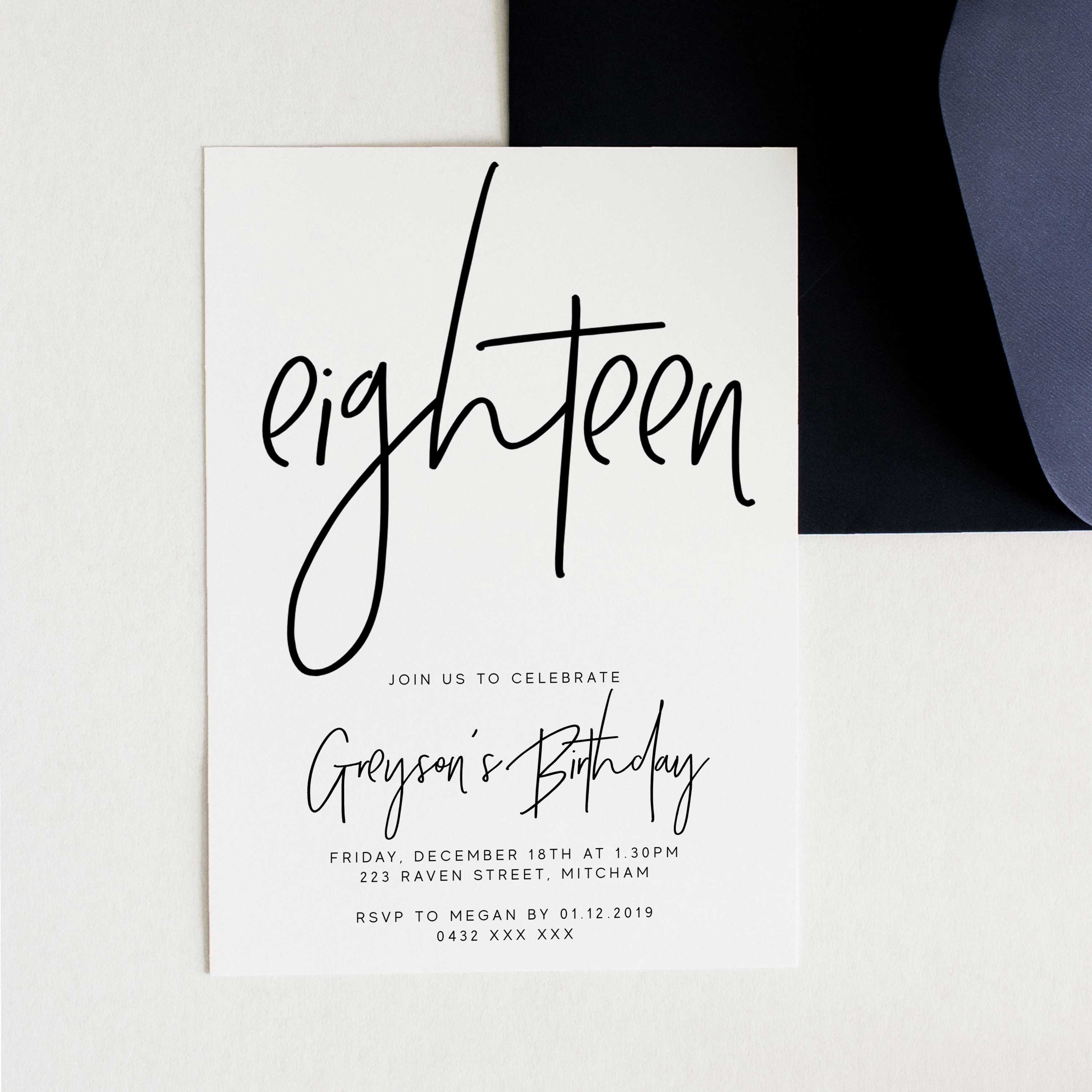 Editable Simple 18th Birthday Party Invitation Download - Etsy