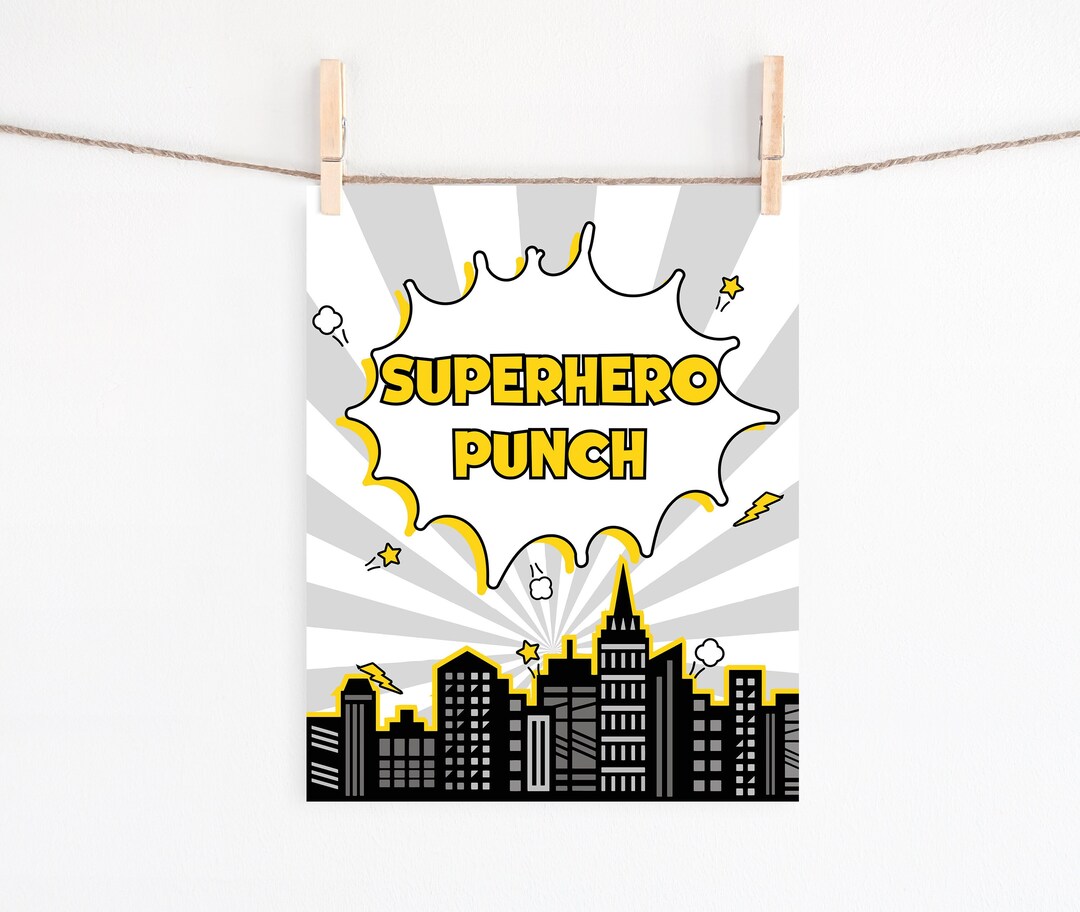 Superhero Punch Drink Sign, Boys Birthday Party Table Display Comic ...