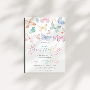 Butterfly Birthday Invitation, Pastel Rainbow Butterfly Party Invite ...