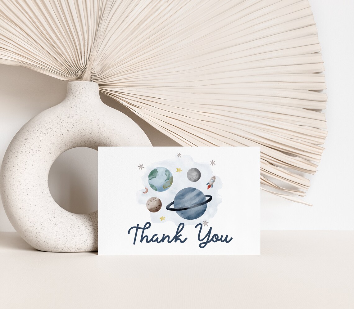 Editable Space Birthday Thank You Card Astronaut Planets to the Moon ...