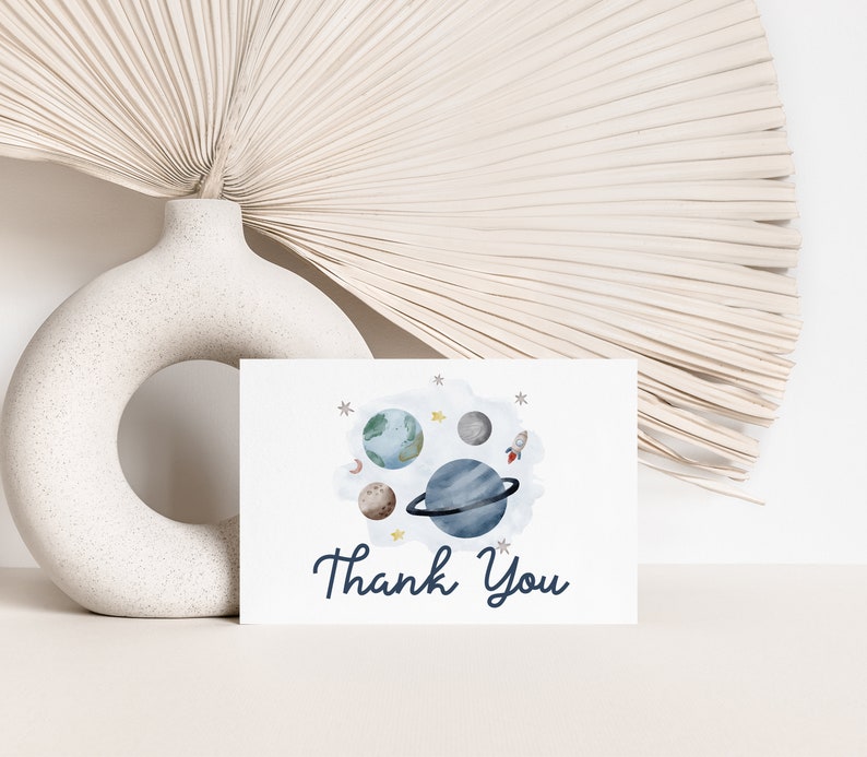 Editable Space Birthday Thank You Card Astronaut Planets to the Moon ...